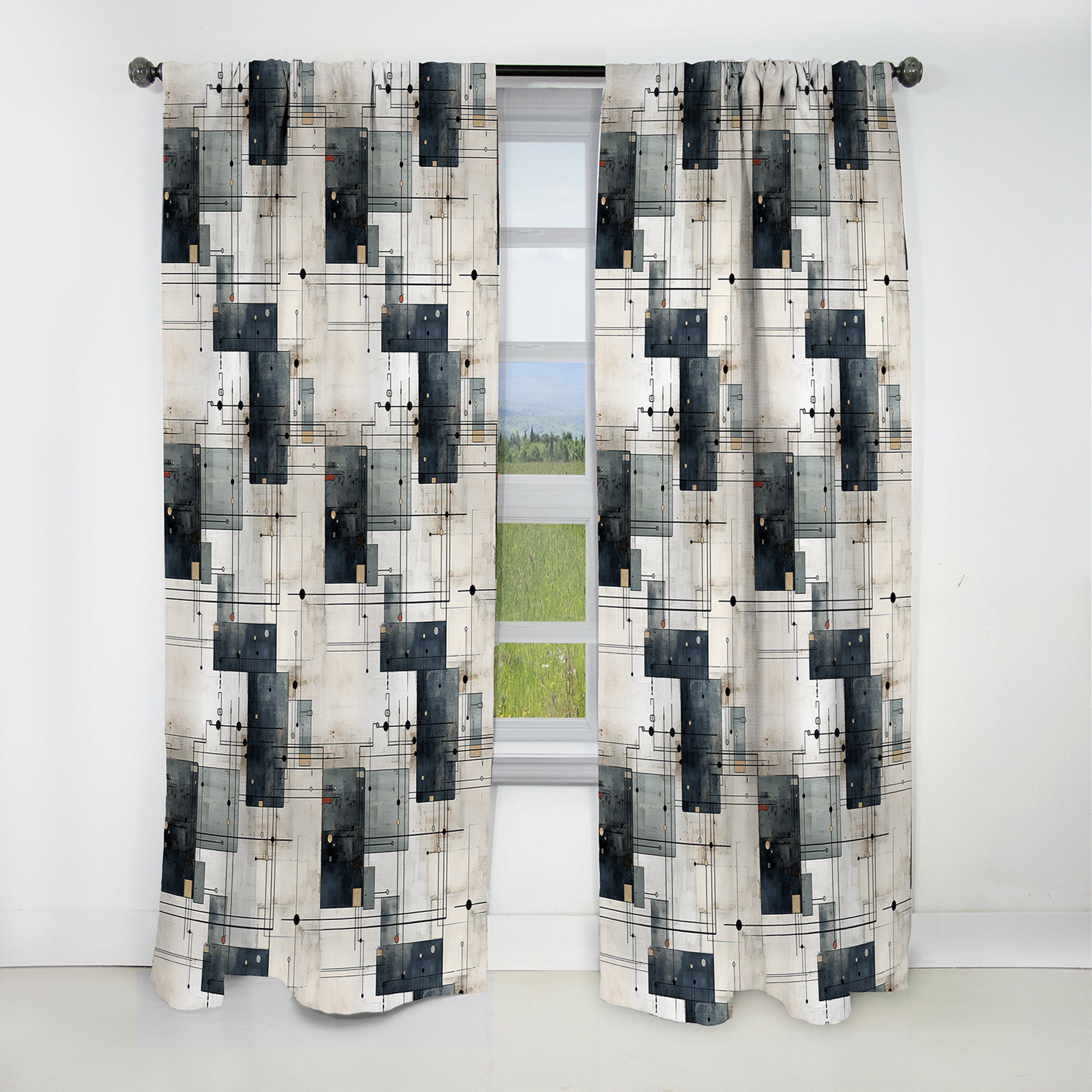 Design Art Industrial Balance I - Abstract Curtain - Blackout Geometric ...