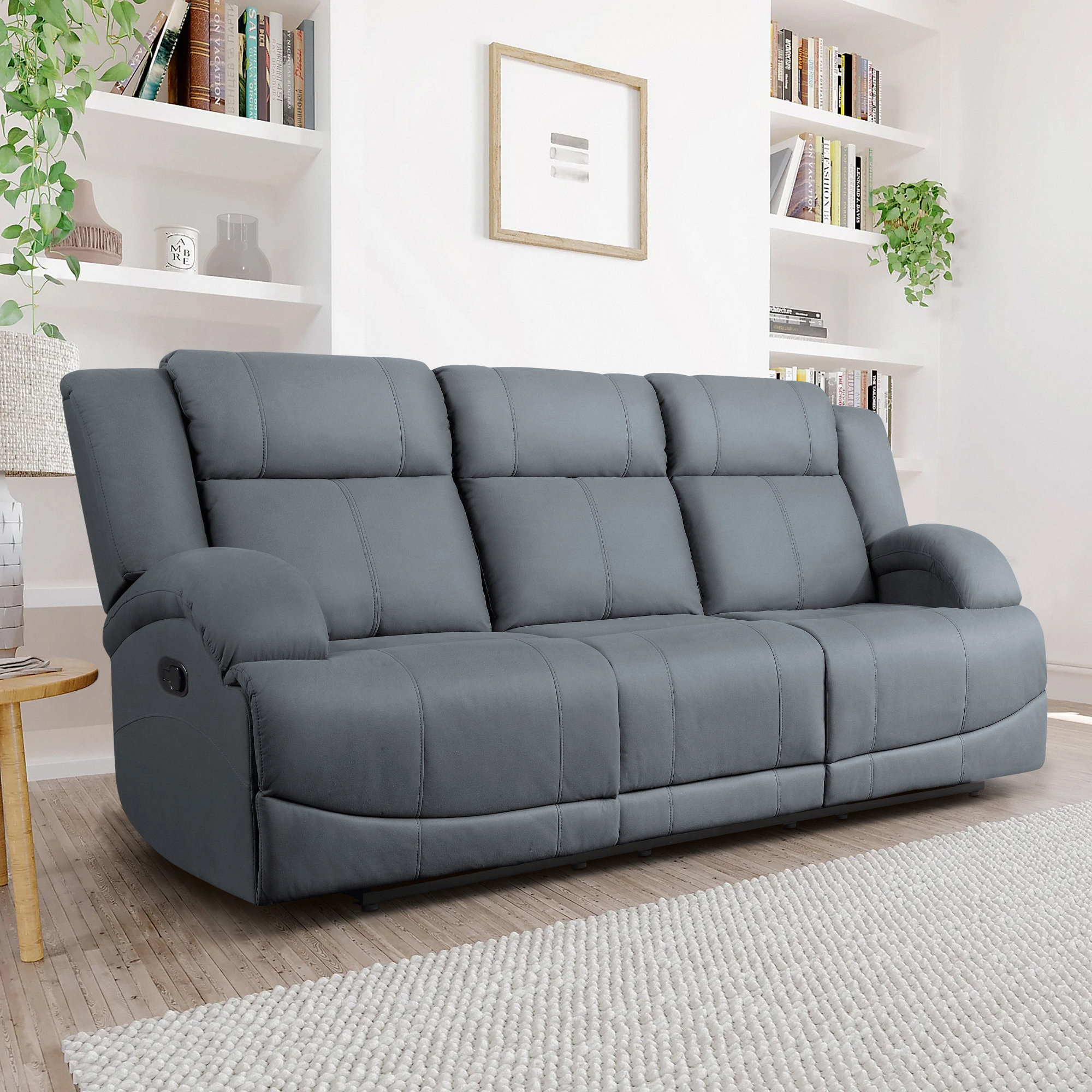 Lexicon Herriman 81.5"W Padded Arm Microfiber Pull Tab Reclining Sofa ...