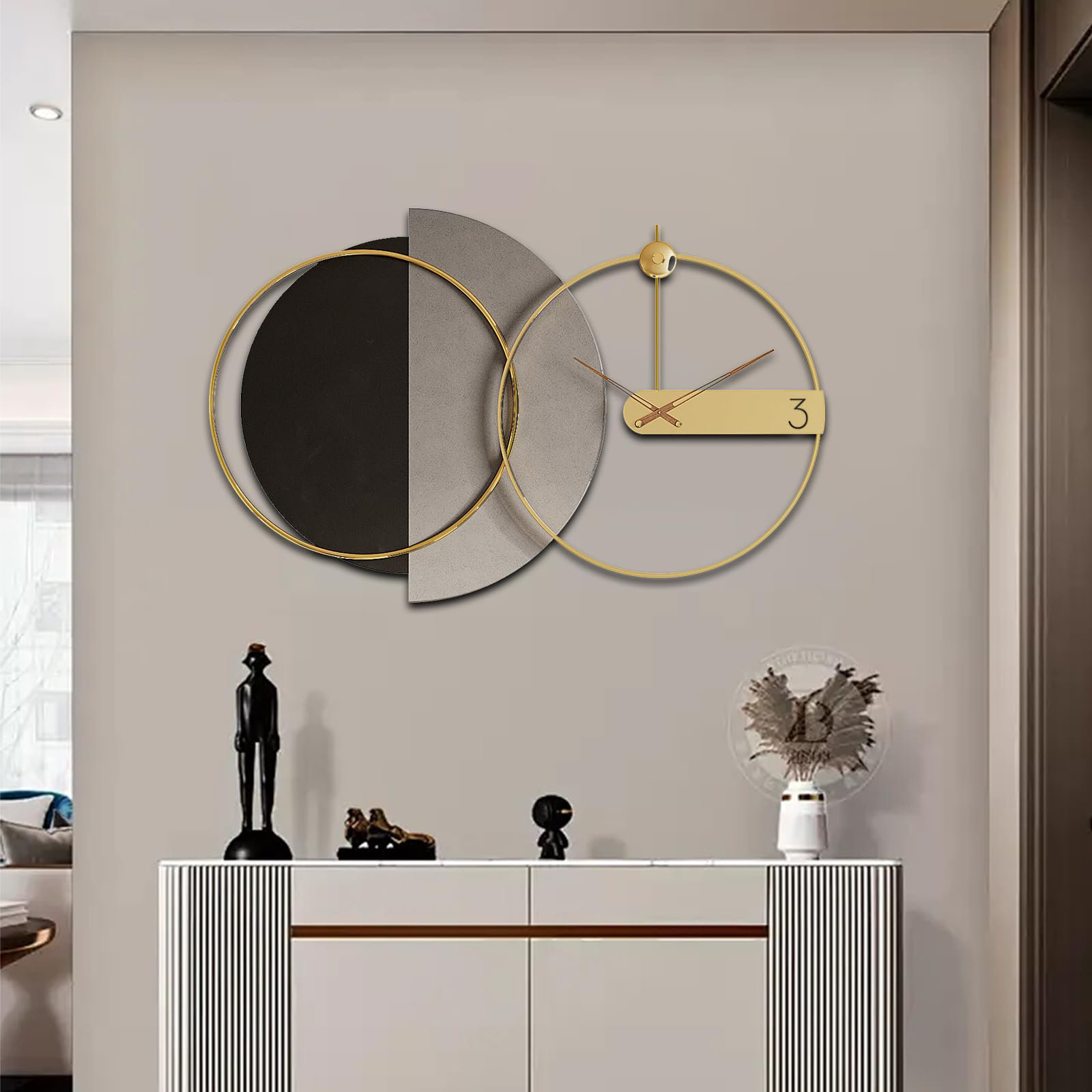 QIANXI Modern Black Round Metal Wall Clock - Battery Powered, Silent ...