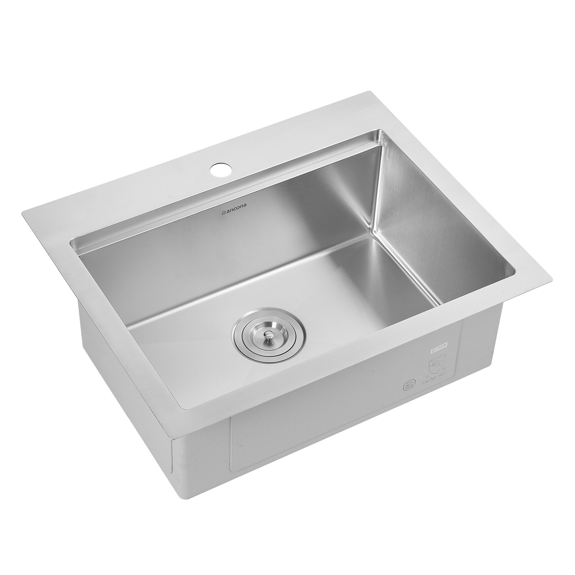Ancona 25" Handmade Drop-in Single Bowl Workstation Kitchen Sink with ...