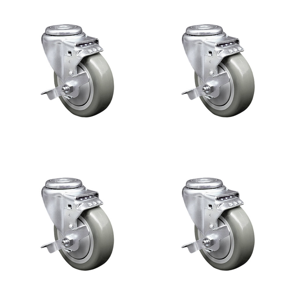 Service Caster Polyurethane Wheel Swivel Bolt Hole Caster Set with ...