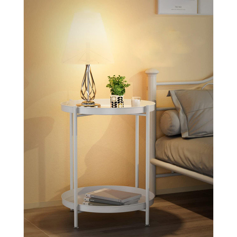 Ebern Designs 2 Tier White End Table Metal Side Table Waterproof Coffee