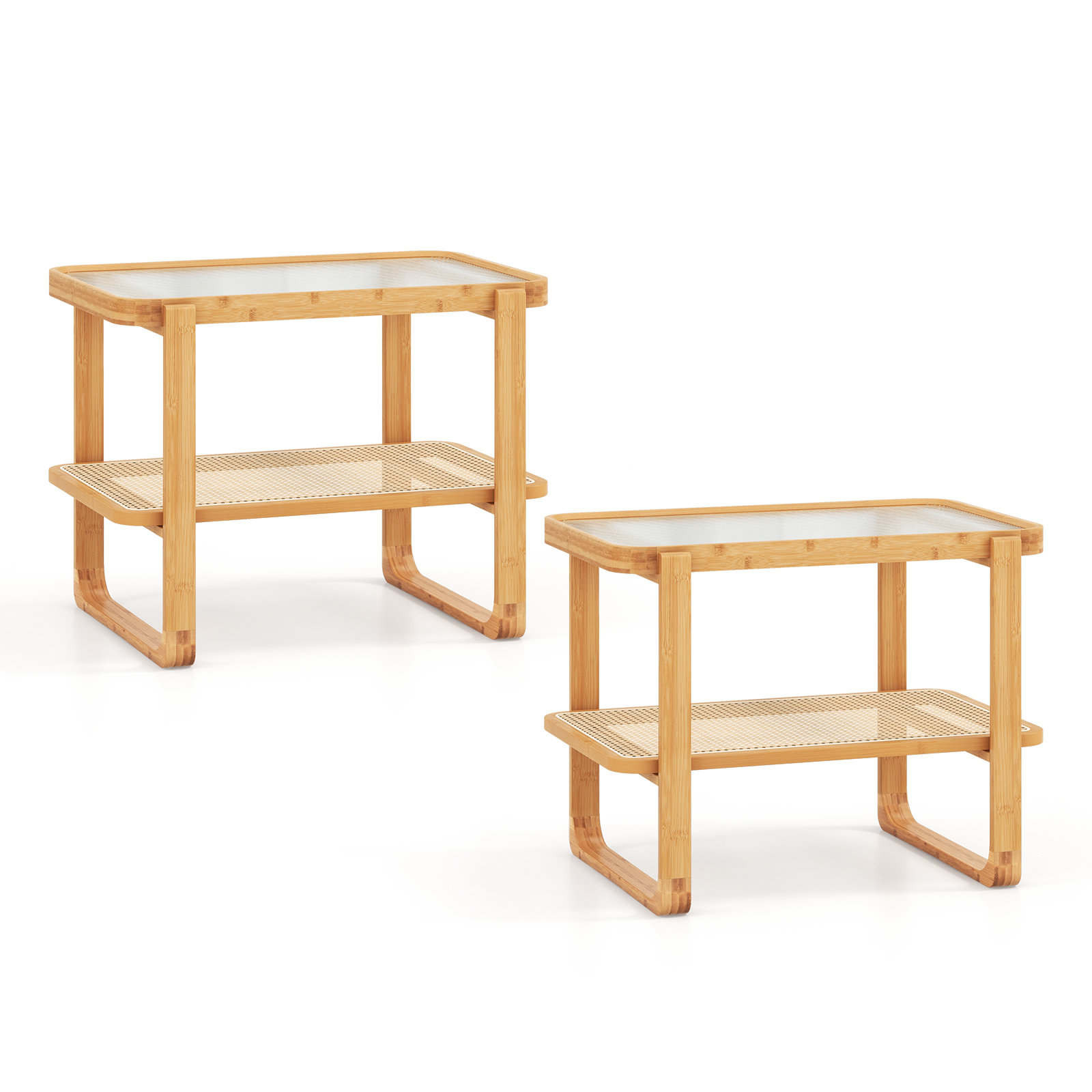 Bay Isle Home™ 2 Pcs Bamboo Side Table Rattan Shelf Glass Top ...