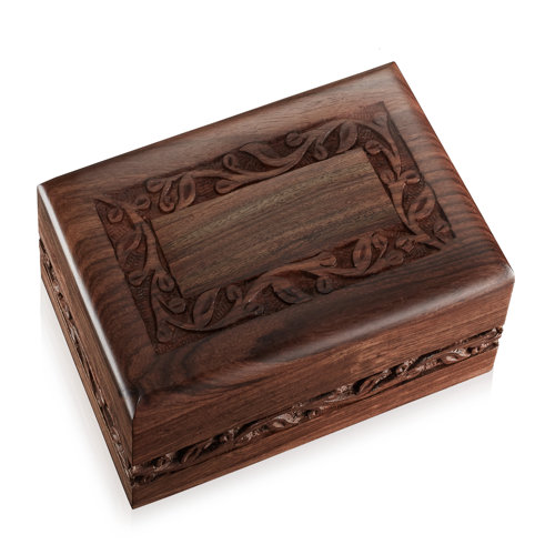 Reminded Decorative Rosewood Hand-Carved Floral Border Urn Box ...