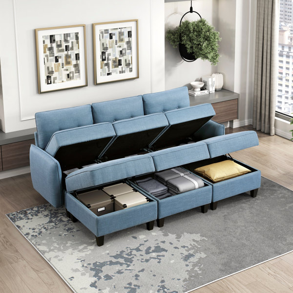 Latitude Run® Living Room Furniture One-Arm Chair Blue Tufted Solid ...