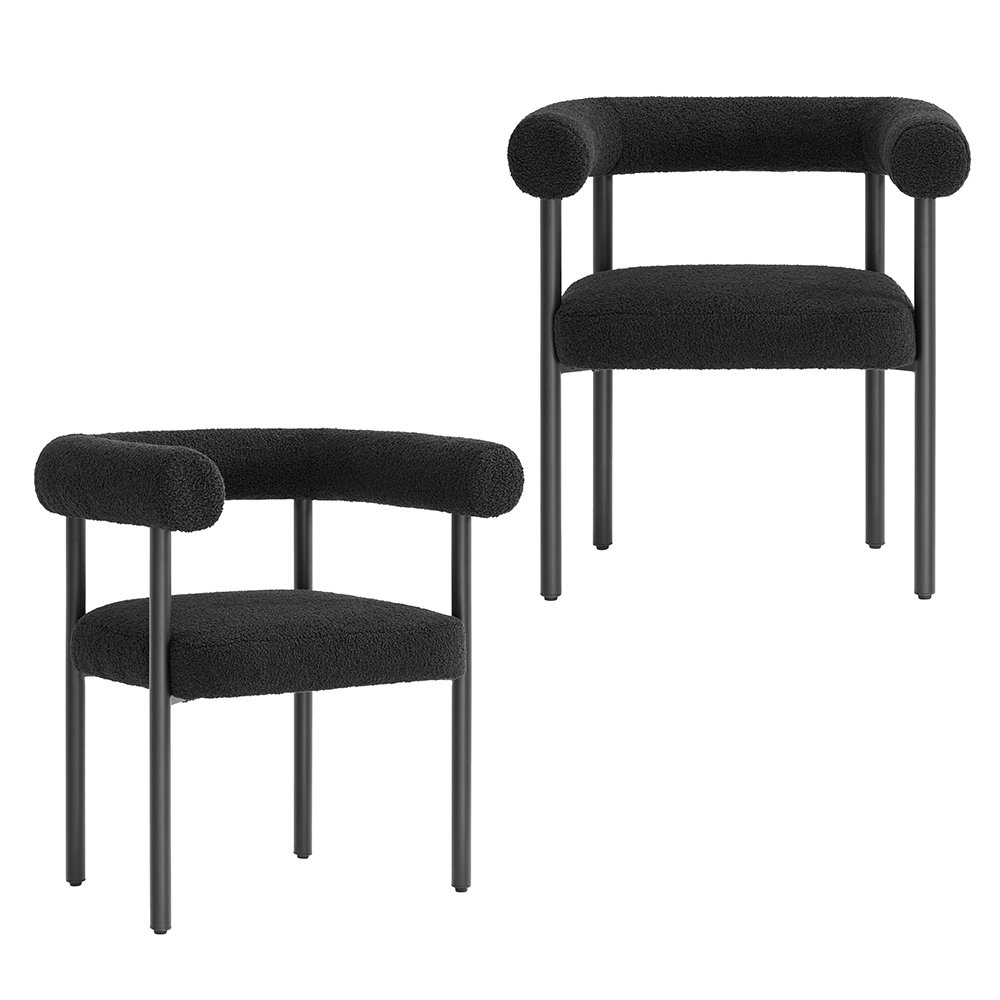 Everly Quinn Set of 2 Black Lamb Velvet Accent Chair Half-Round Back ...