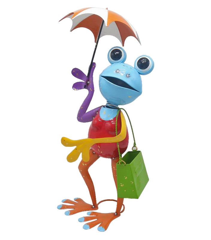 Continental Art Center Metal Frog Statue Shopper in the Rain | Wayfair