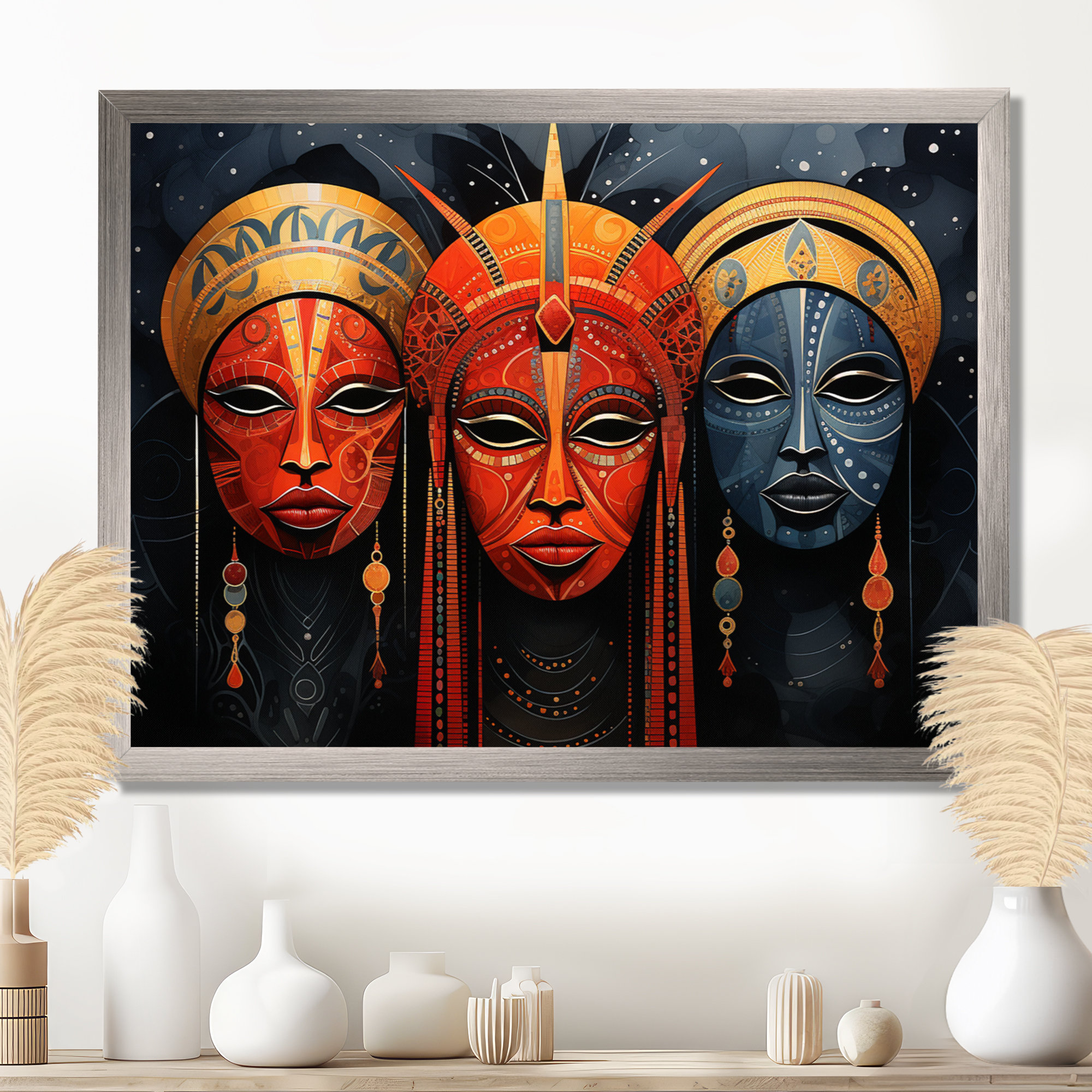 Dakota Fields Cieron Red African Masks II - African Mask Wall Decor ...