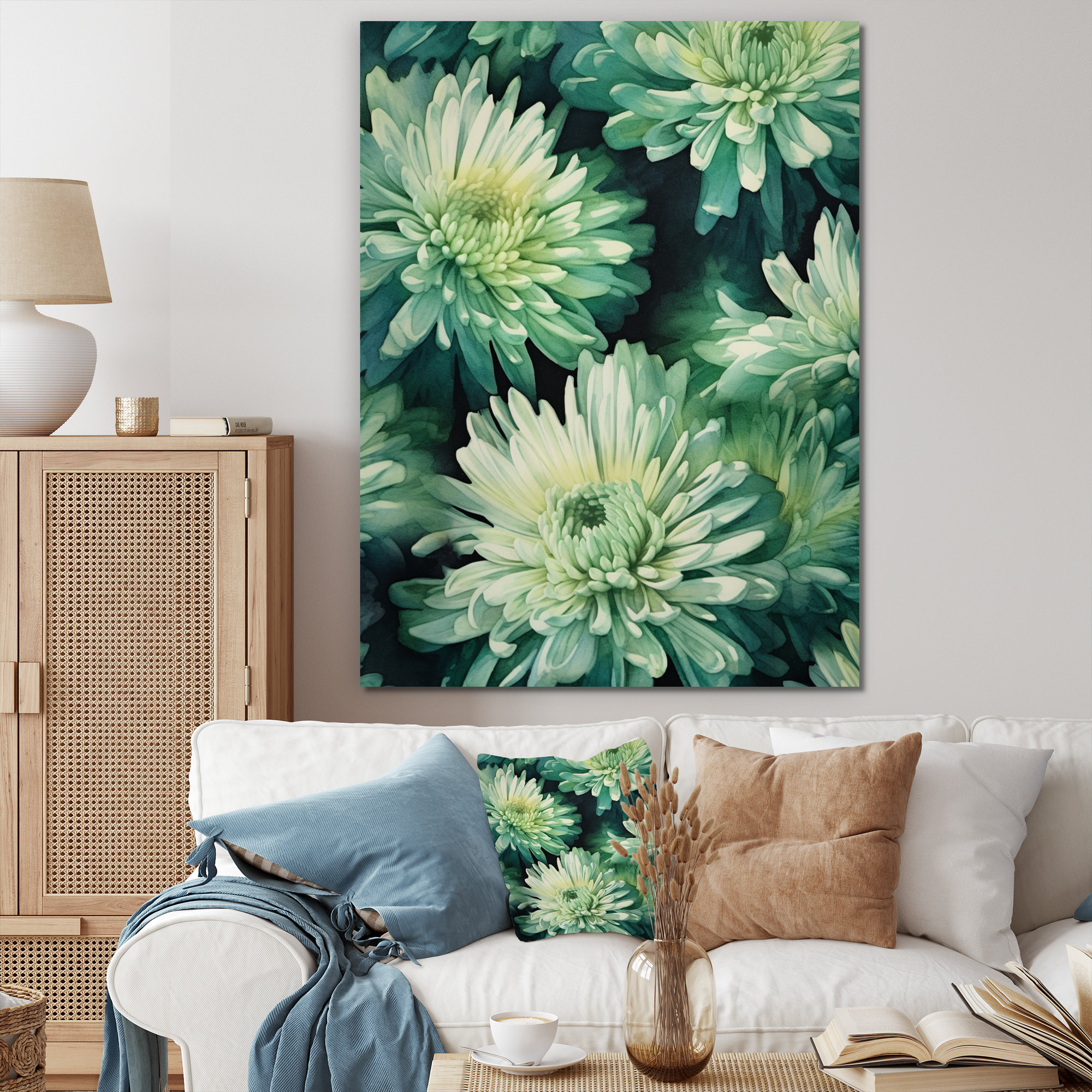 Winston Porter Green White Chrysanthemums Melody I On Canvas Print ...