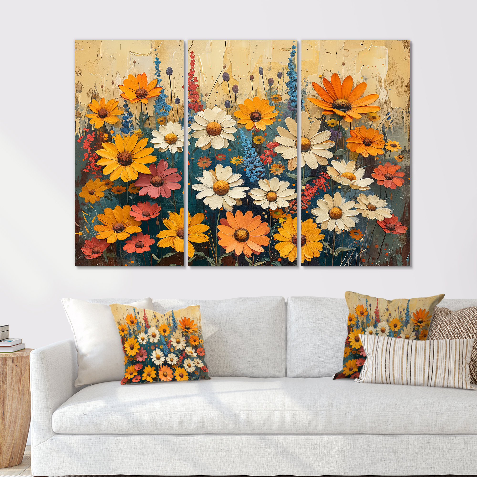 Design Art Yellow White Vibrant Garden Thistle - Thistle Wall Decor Set ...
