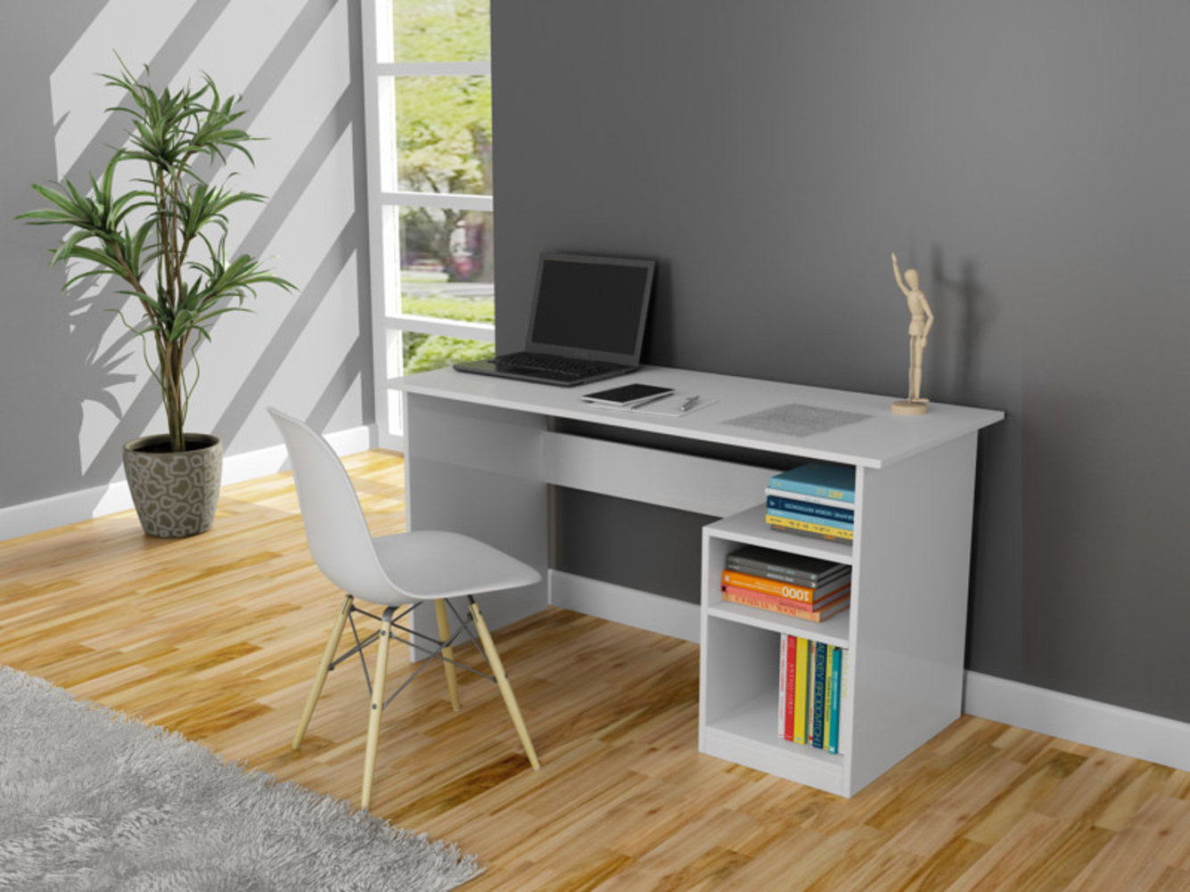 Latitude Run® Modern Design White Writing Desk With Book Storage ...