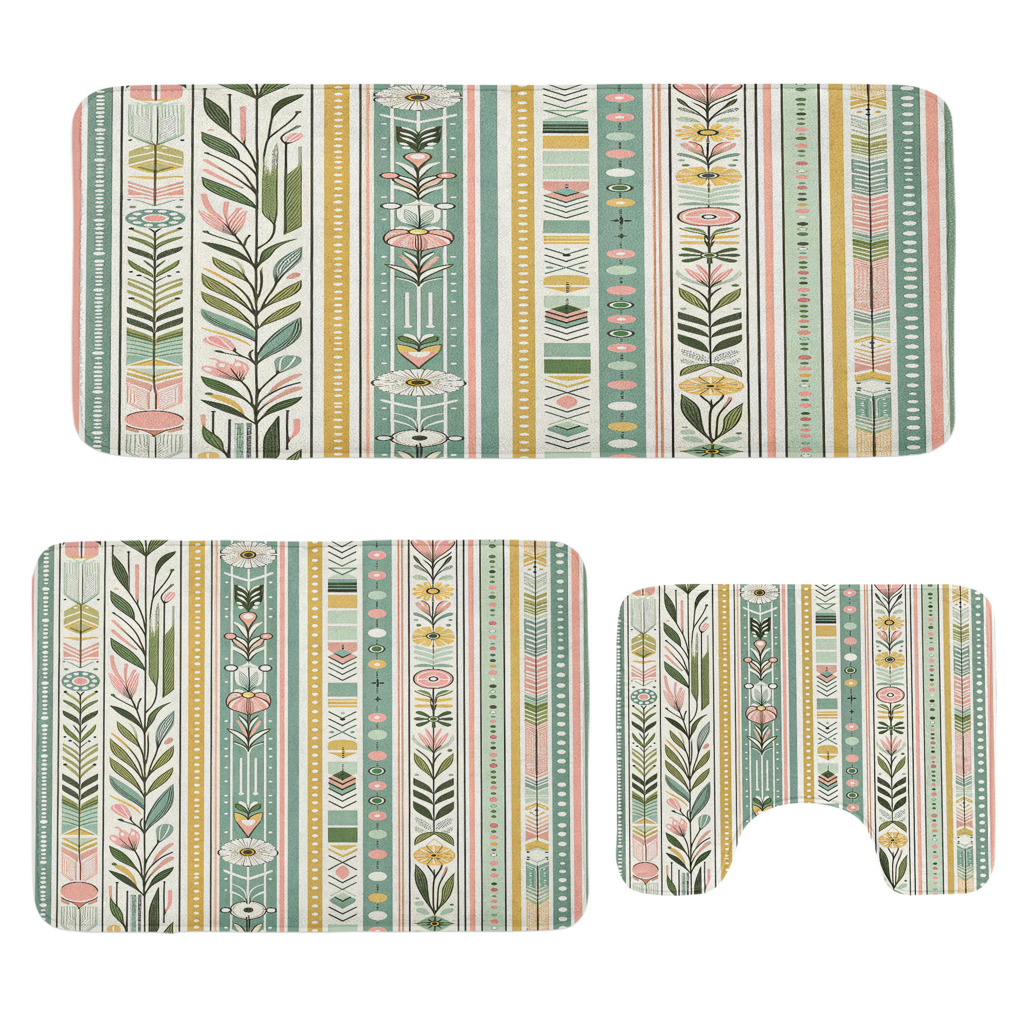 Dakota Fields Bohemian Bathroom Rug Set 3 Pieces U-Shape & Rectangle ...