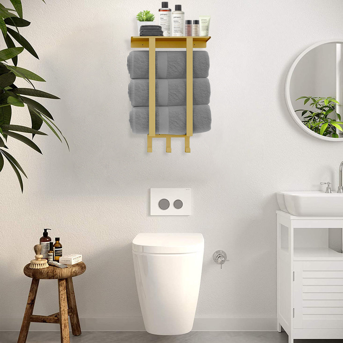 FullCircle Quake Wall Mounted Towel Racks, Towel Rack With Shelf & 3 ...