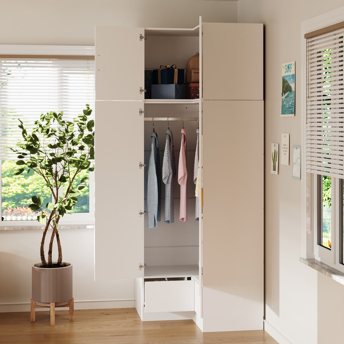 Latitude Run® L-Shaped Wardrobe With A Top Cabinet | Wayfair
