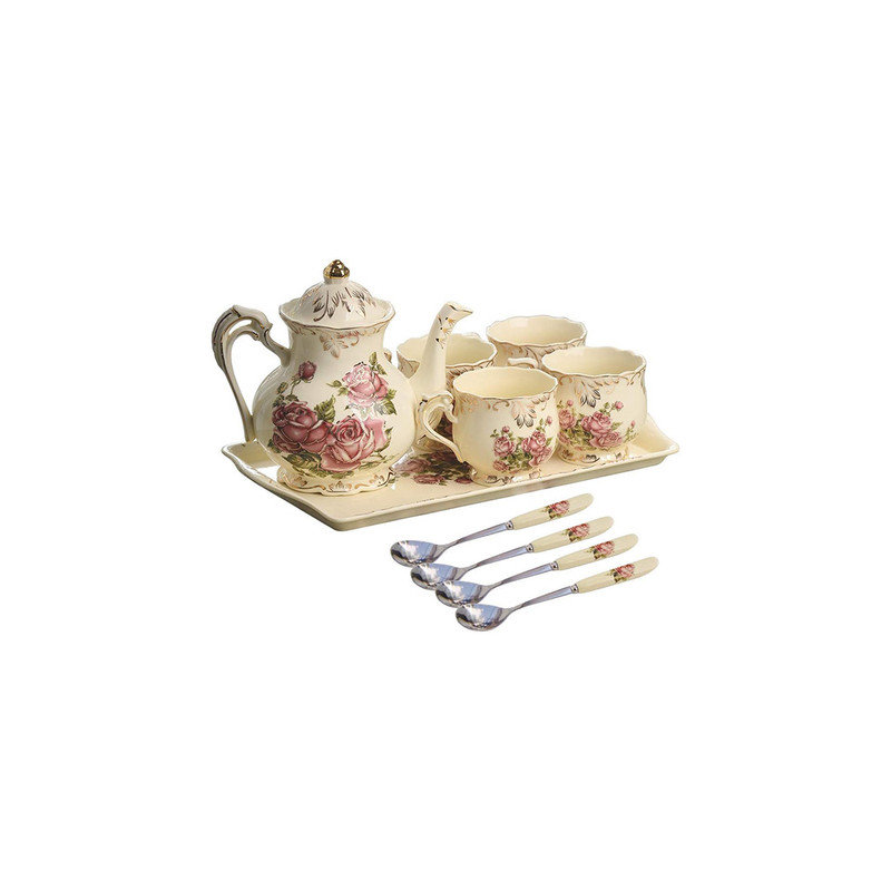 Filbop Porcelain Tea Set Vintage Rose, Tea Cups with Teapot, Serving ...