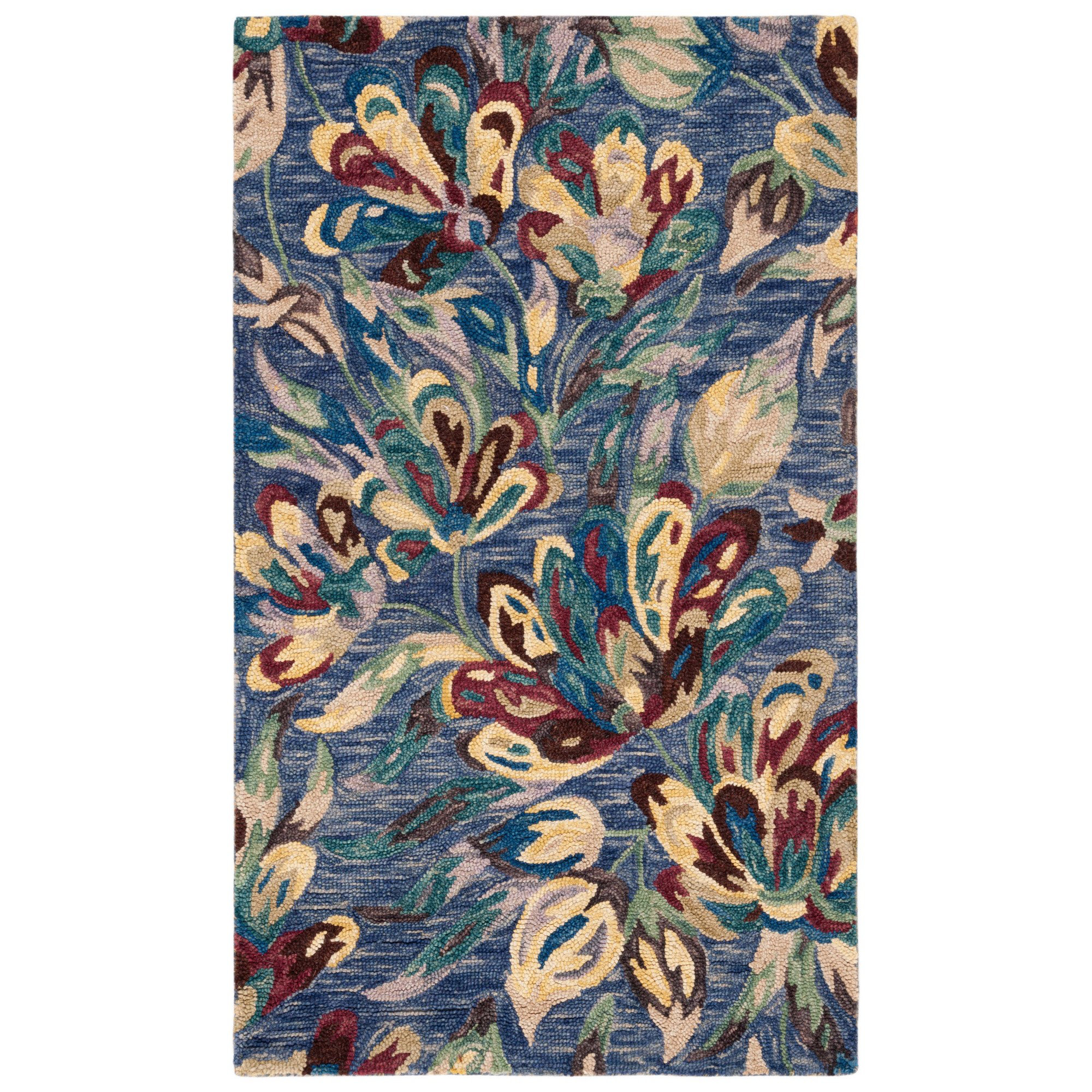 Winston Porter Keenin Hand Tufted Wool/Cotton Floral Rug in Blue/Violet ...