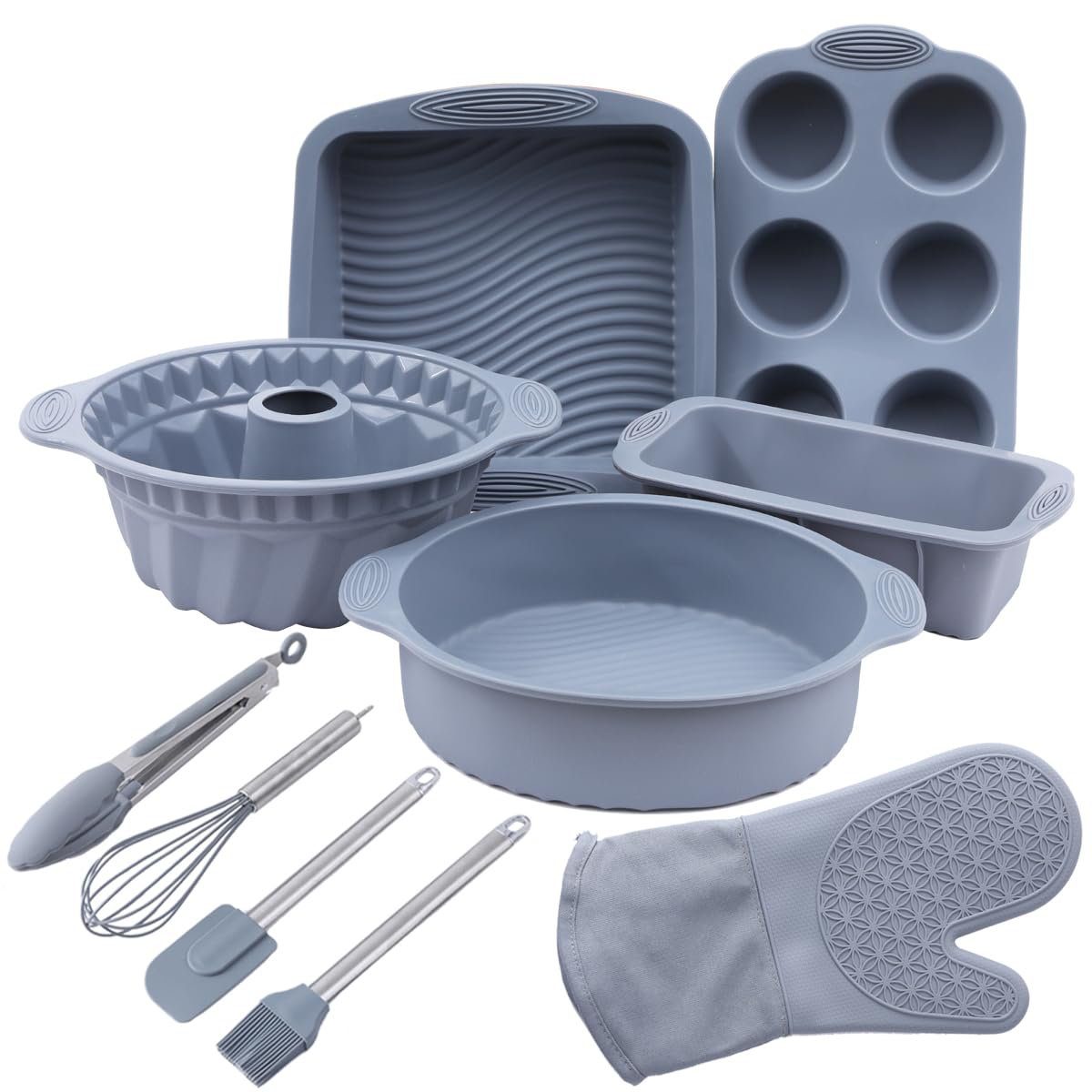 YUEZHUSHANGMAO 10 In 1 Nonstick Silicone Baking Cake Pan Cookie Sheet ...