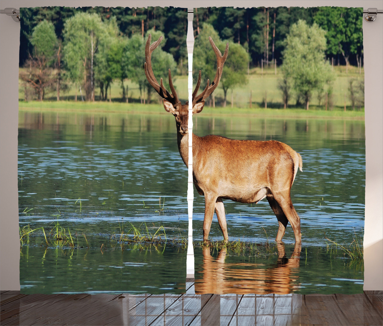Ambesonne Deer Semi-Sheer Rod Pocket Curtain Panels | Wayfair