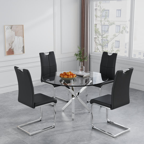 Mercer41 Rutgers 5 - Piece Glass Top Pedestal Dining Set | Wayfair