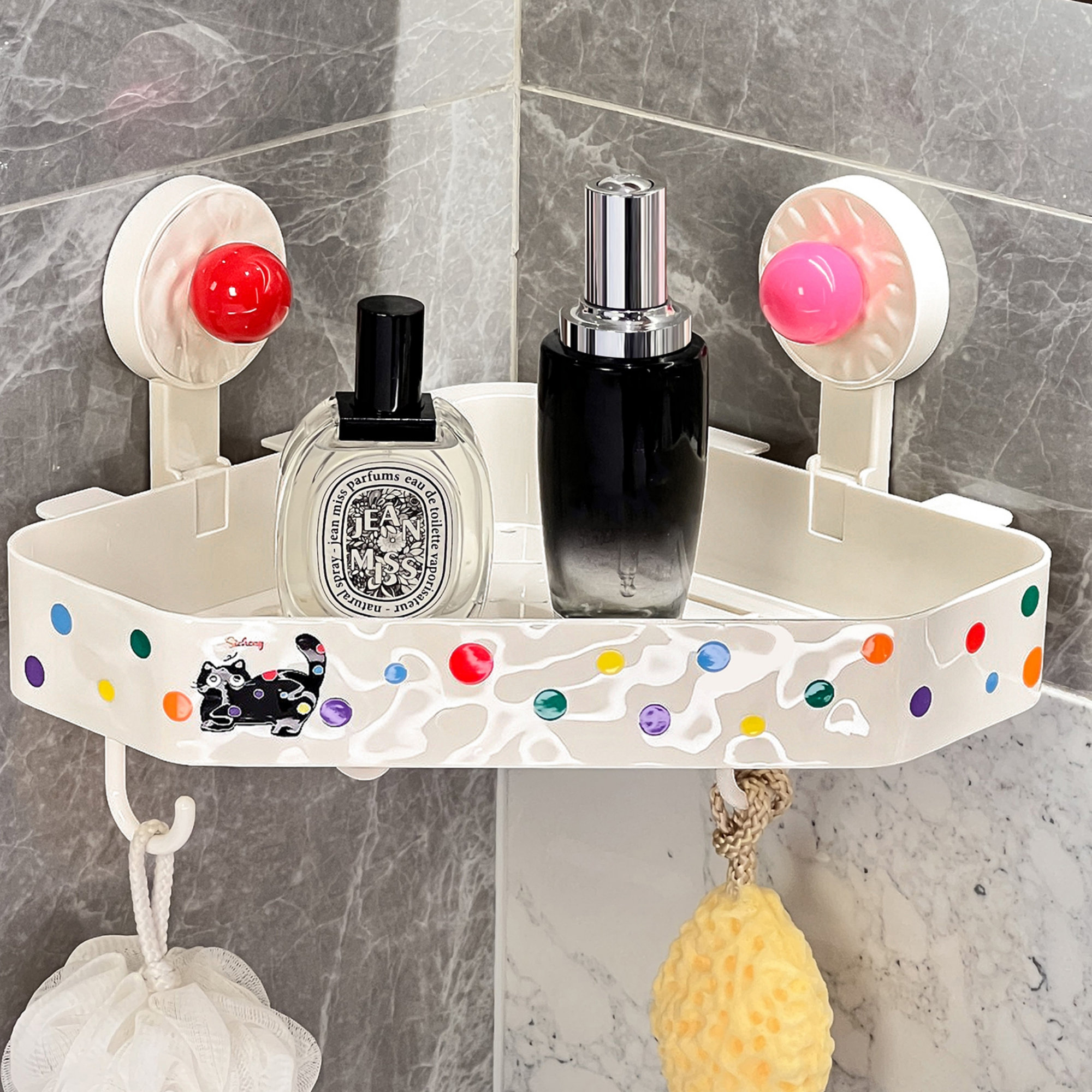 Rebrilliant Non Perforated Bathroom Storage Rack, Suction Cup Corner ...