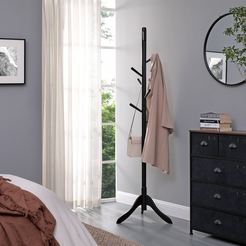 Ebern Designs Vecellio Solid Wood Freestanding Coat Rack with 8 Hooks ...