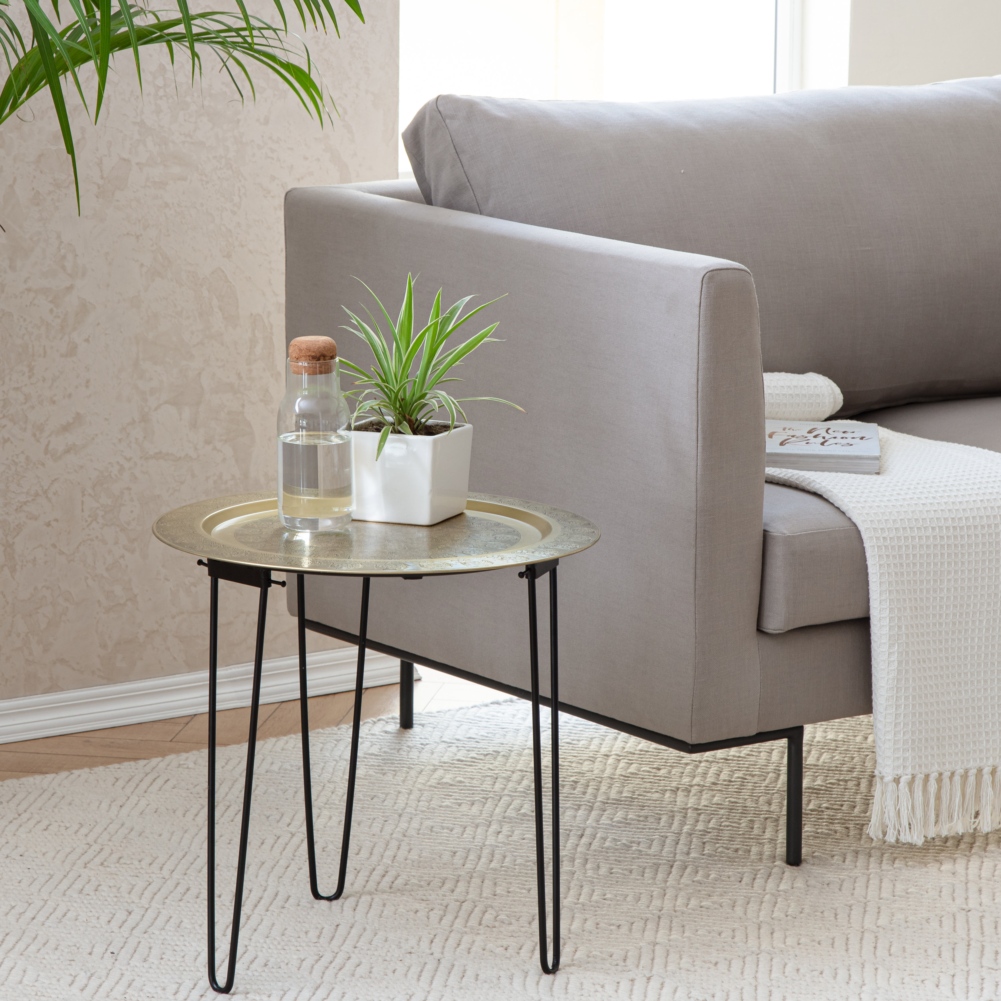 Saffron Fabs Iron Tray Top 3 Legs End Table | Wayfair