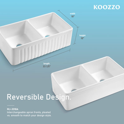 Koozzo 33'' L Farmhouse / Apron Double Bowl Ceramic Kitchen Sink ...