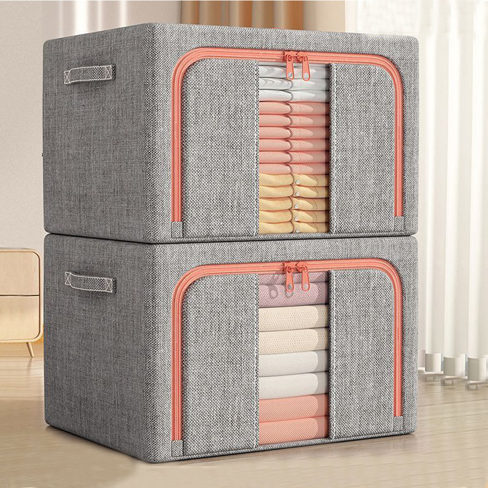 Ebern Designs Foldable Clothes Storage Bins Box Stackable Metal Frame ...