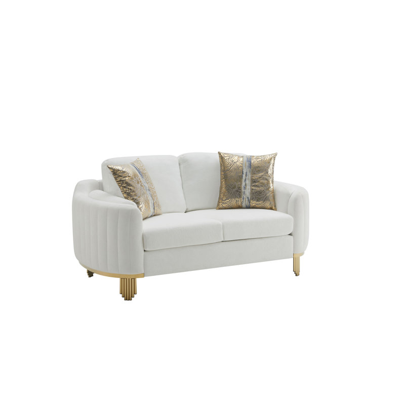 Everly Quinn Lexi Modern Cream Living Room Set with Gold Accents | Wayfair