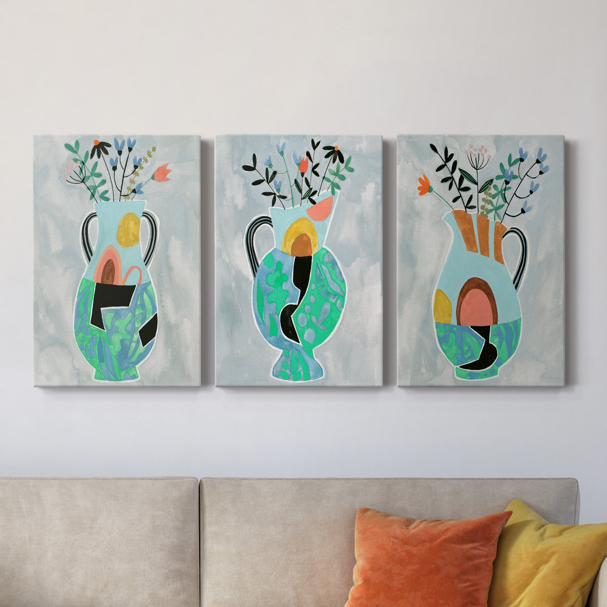 Red Barrel Studio® Collage Vase I - 3 Piece Wrapped Canvas Painting Set ...