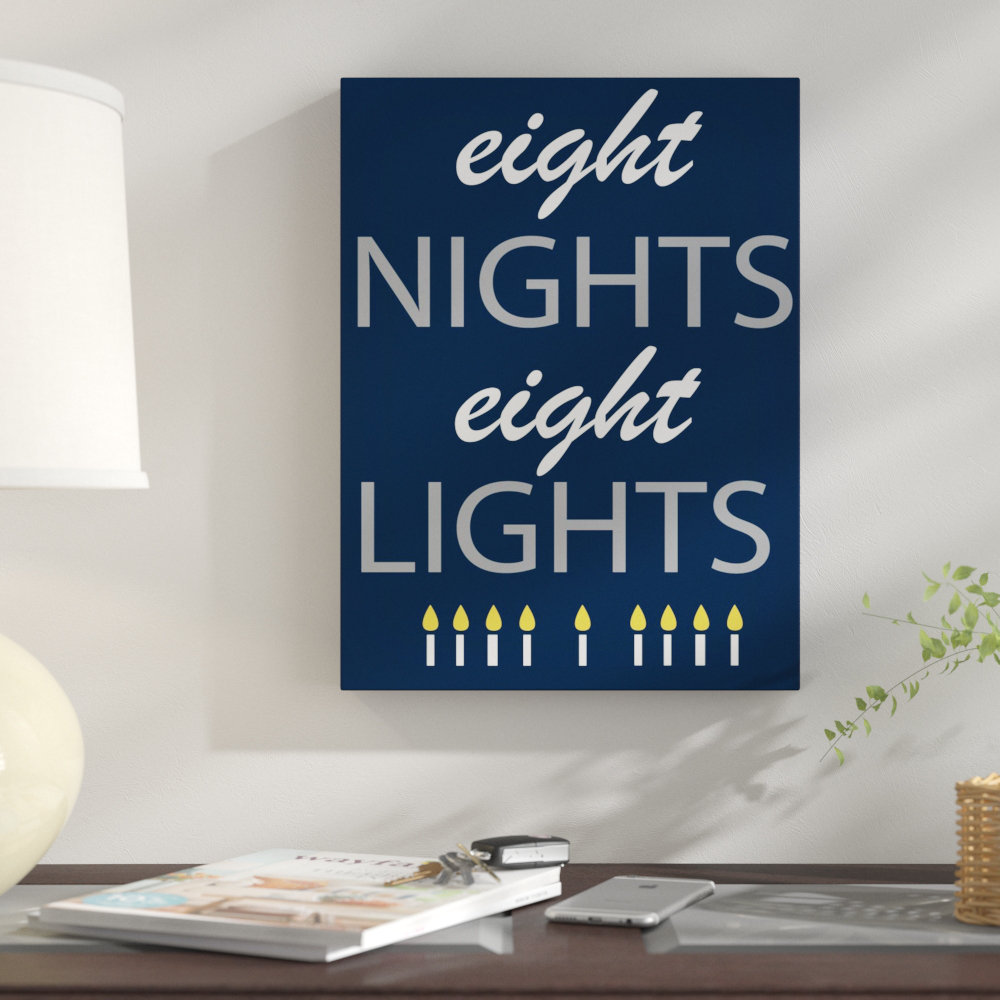 The Holiday Aisle® Eight Nights, Eight Lights - Wrapped Canvas Textual ...