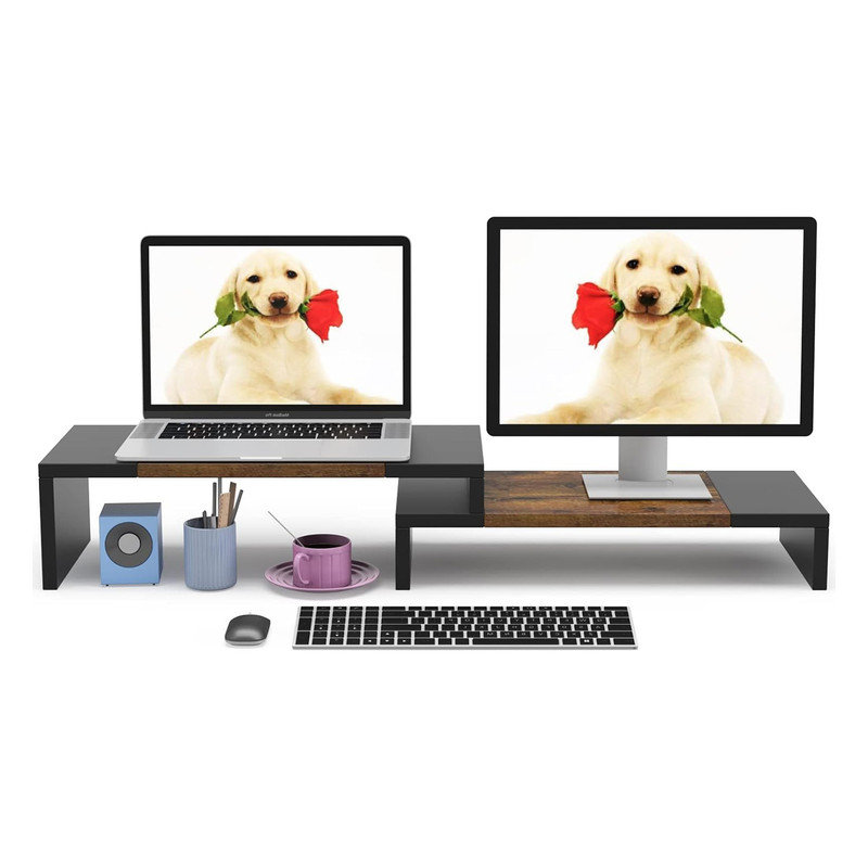 Hokku Designs Dual Monitor Stand Riser with 2 Drawers-Length and Angle ...