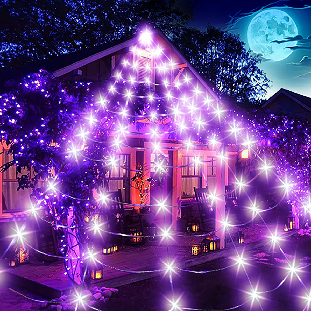 The Holiday Aisle® 16.4FT Halloween Giant Spider Web Lights,Lighted ...