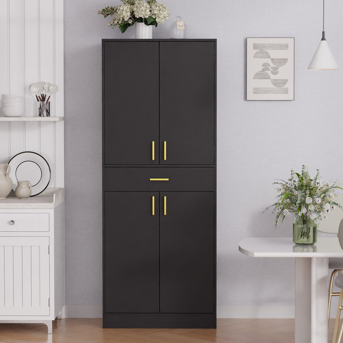 Ebern Designs Nelida 70'' H Tall Kitchen Storage Cabinet Pantry with 4 ...