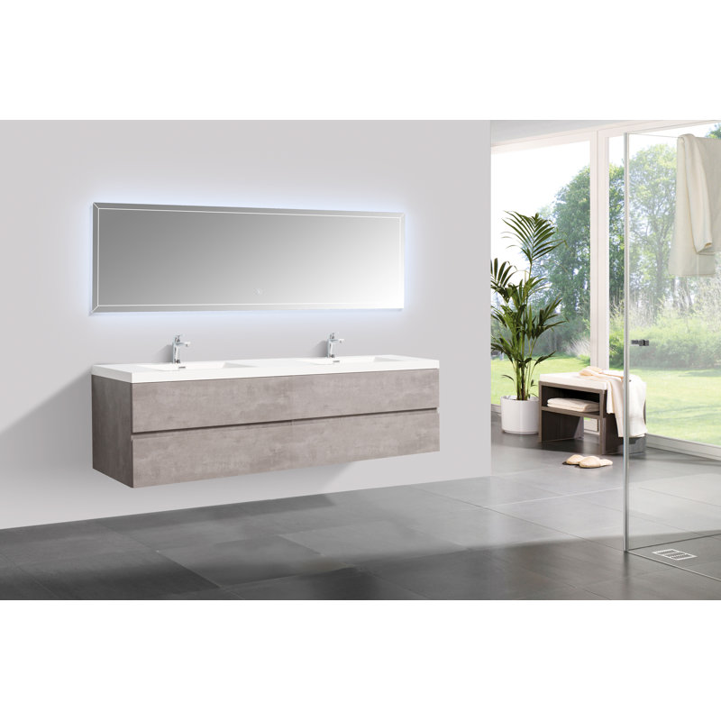 Orren Ellis Amreeta 83" Wall-Mounted Double Bathroom Vanity Set ...