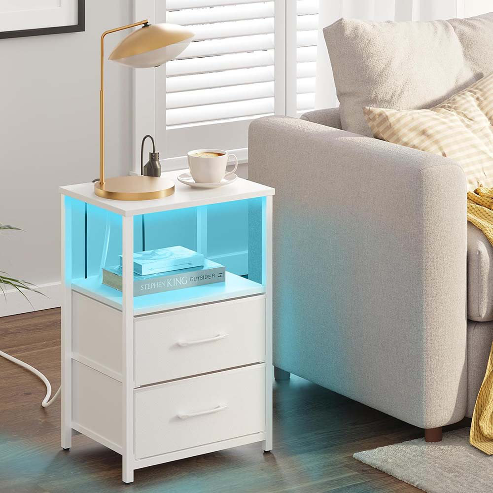 Ivy Bronx LED End Table With Charging Station, Nightstand With Cloth ...
