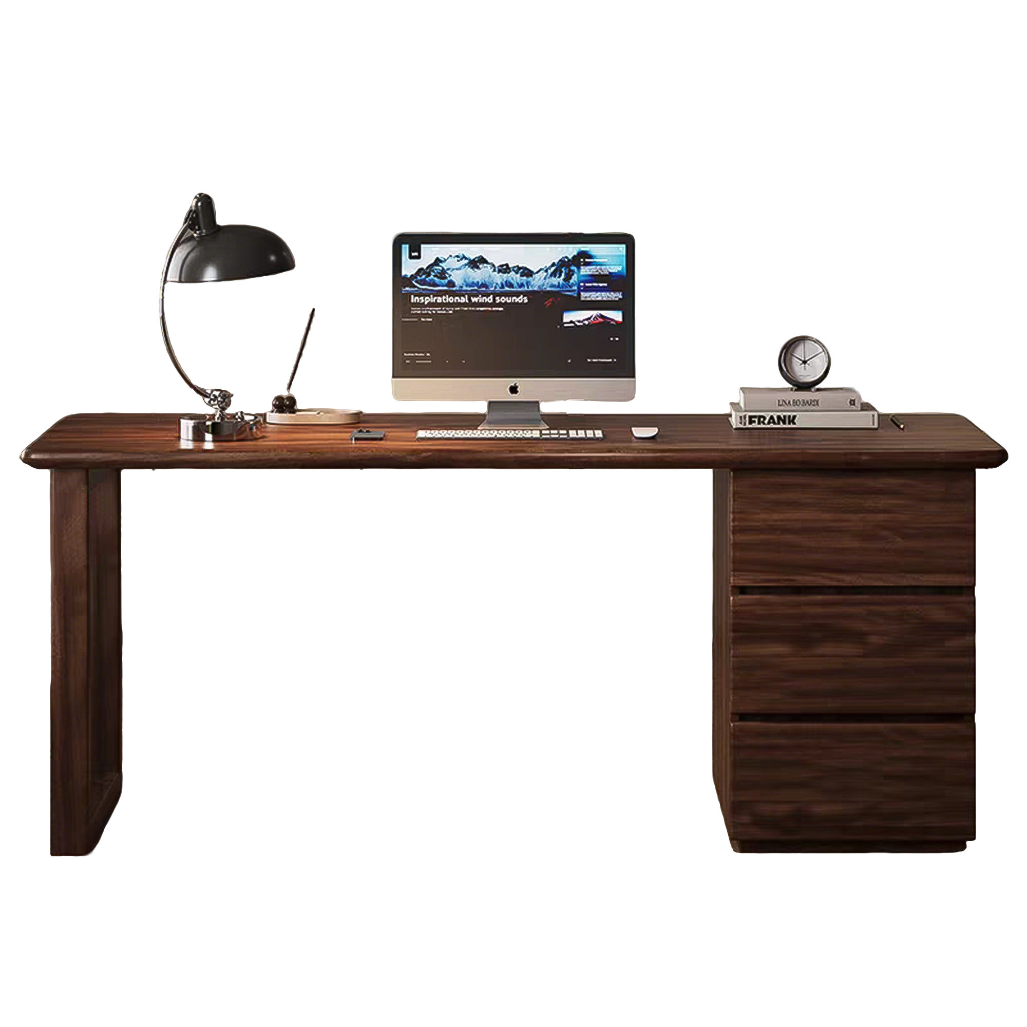 Orren Ellis Retro Light Luxury Solid Walnut Wood Desk with Side Cabinet ...