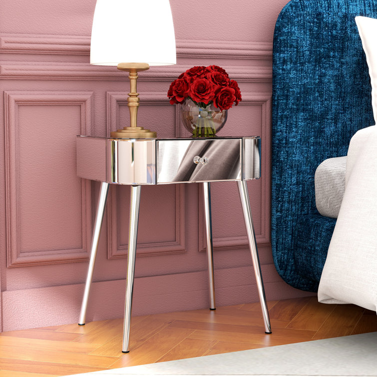 Etta Avenue™ Toby 22'' Tall Glass Nightstand Mirrored & Reviews | Wayfair
