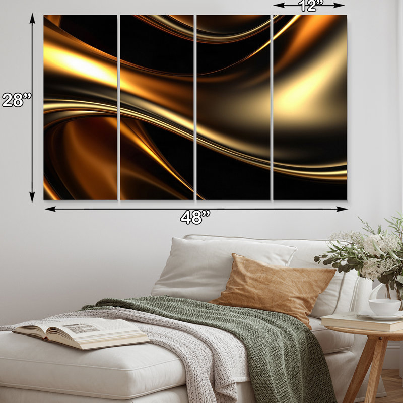 Design Art Gold Black Surreal Tides III - Fractals Metal Wall Decor Set ...