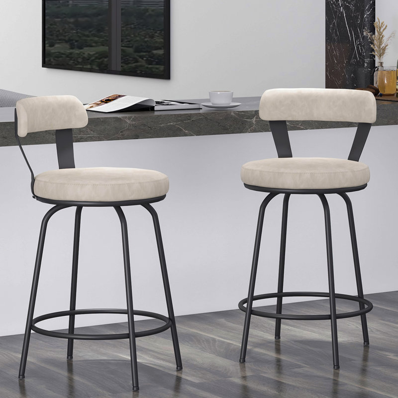 17 Stories Kipton Low Back Bar Stools Metal Leather Counter Stools ...