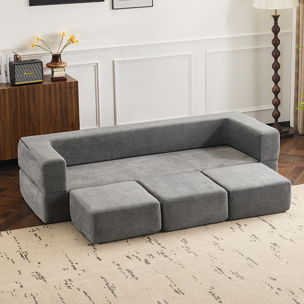 Mercer41 Versatile Transformable Sofa with Ottoman Stools for Compact ...