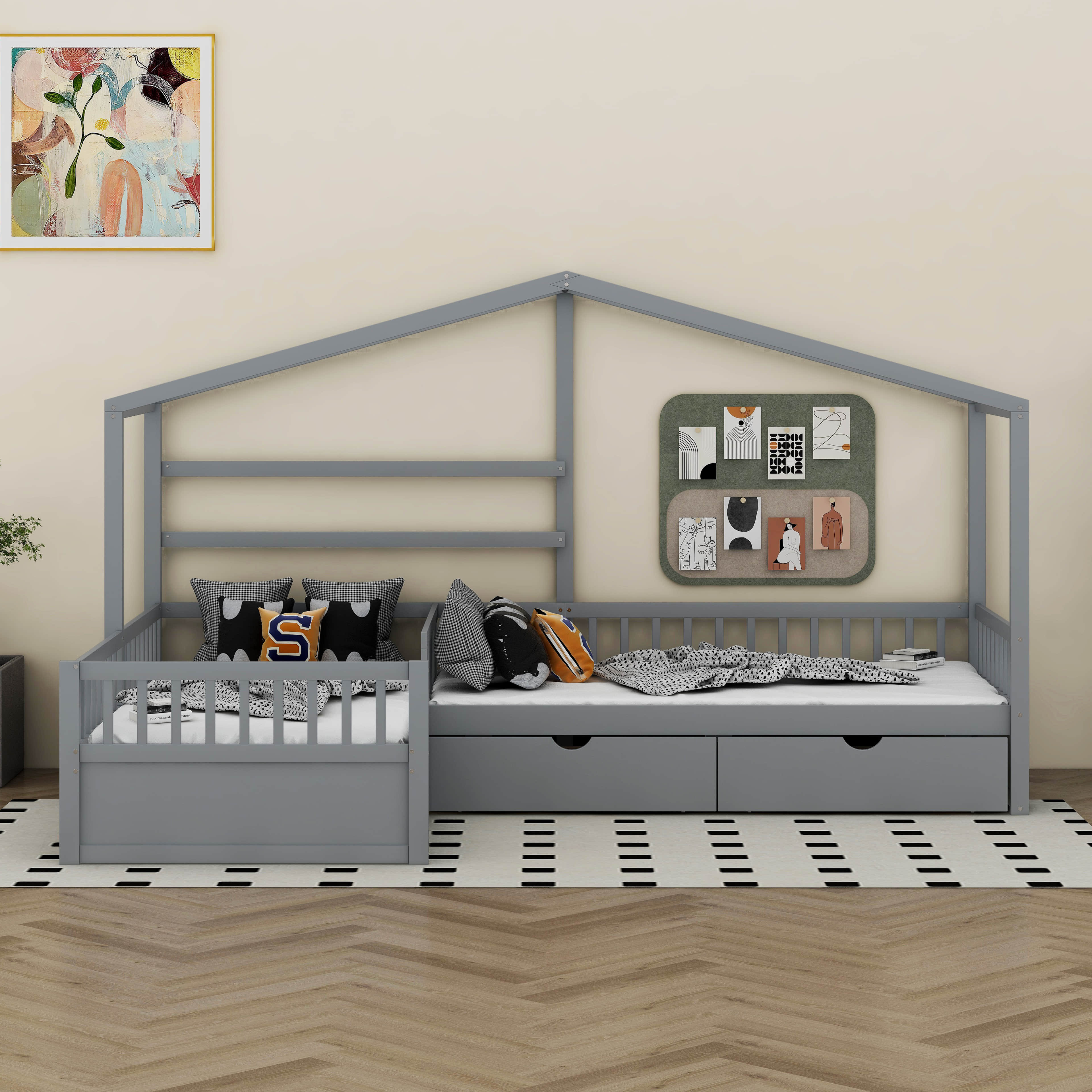 Harriet Bee Hassiem Twin Size House Platform Bed with Drawers | Wayfair