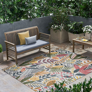 DECOMALL Floral Colorful Design Outdoor Rug Pink/Green/Ivory Multi ...