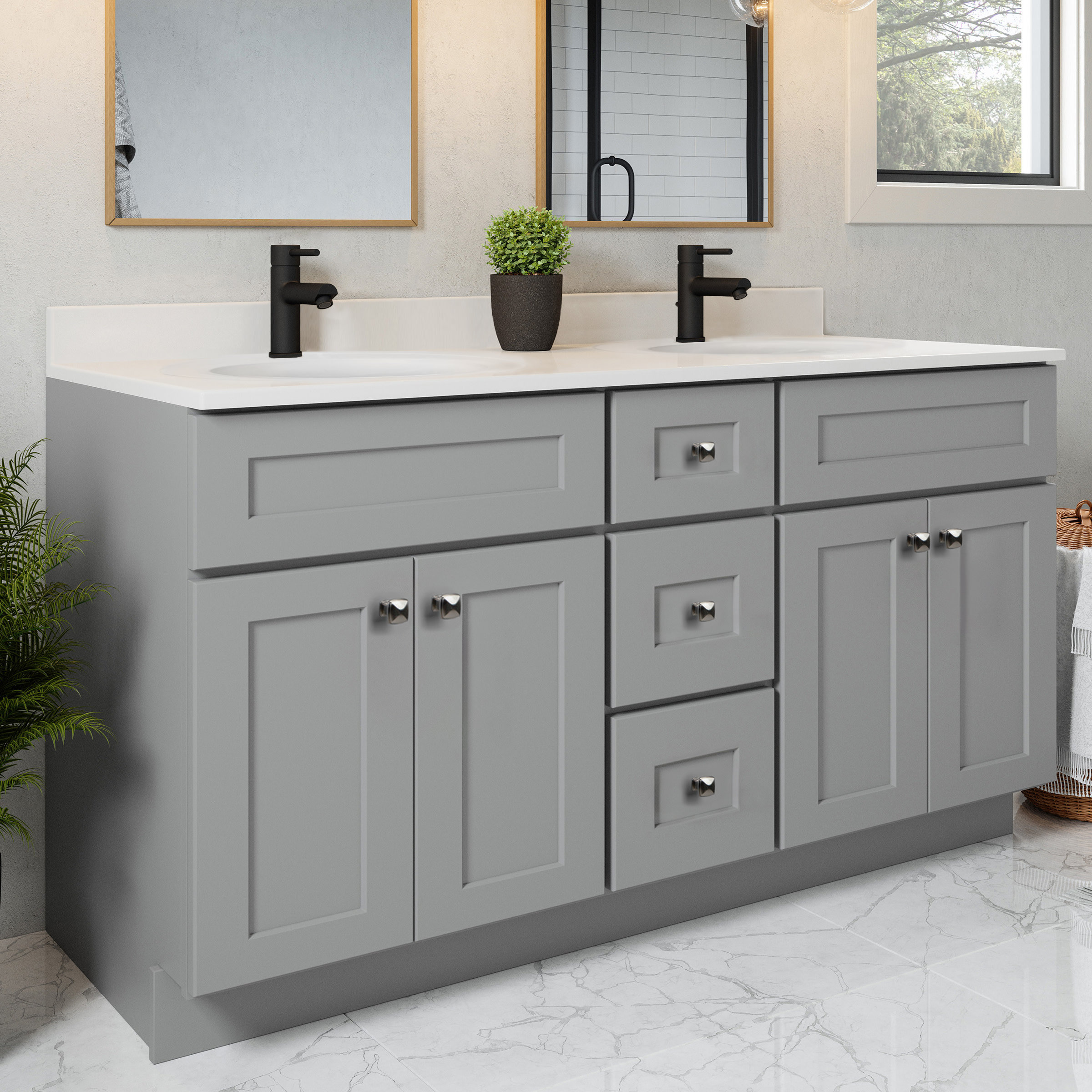 Design House Brookings 61 Inch Bathroom Vanity with Cultured Marble Top ...