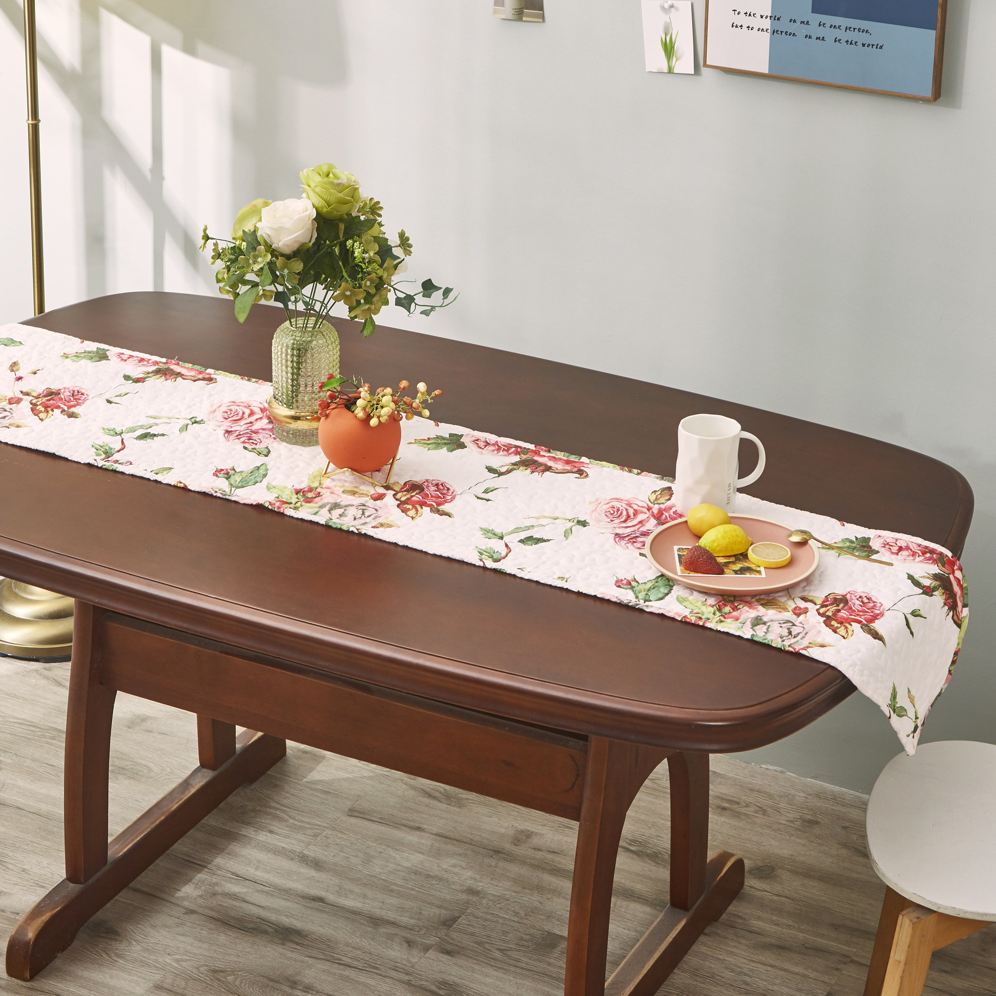 Rosdorf Park Romantic Roses Floral Quilted Dining Table Runner - 13" X ...