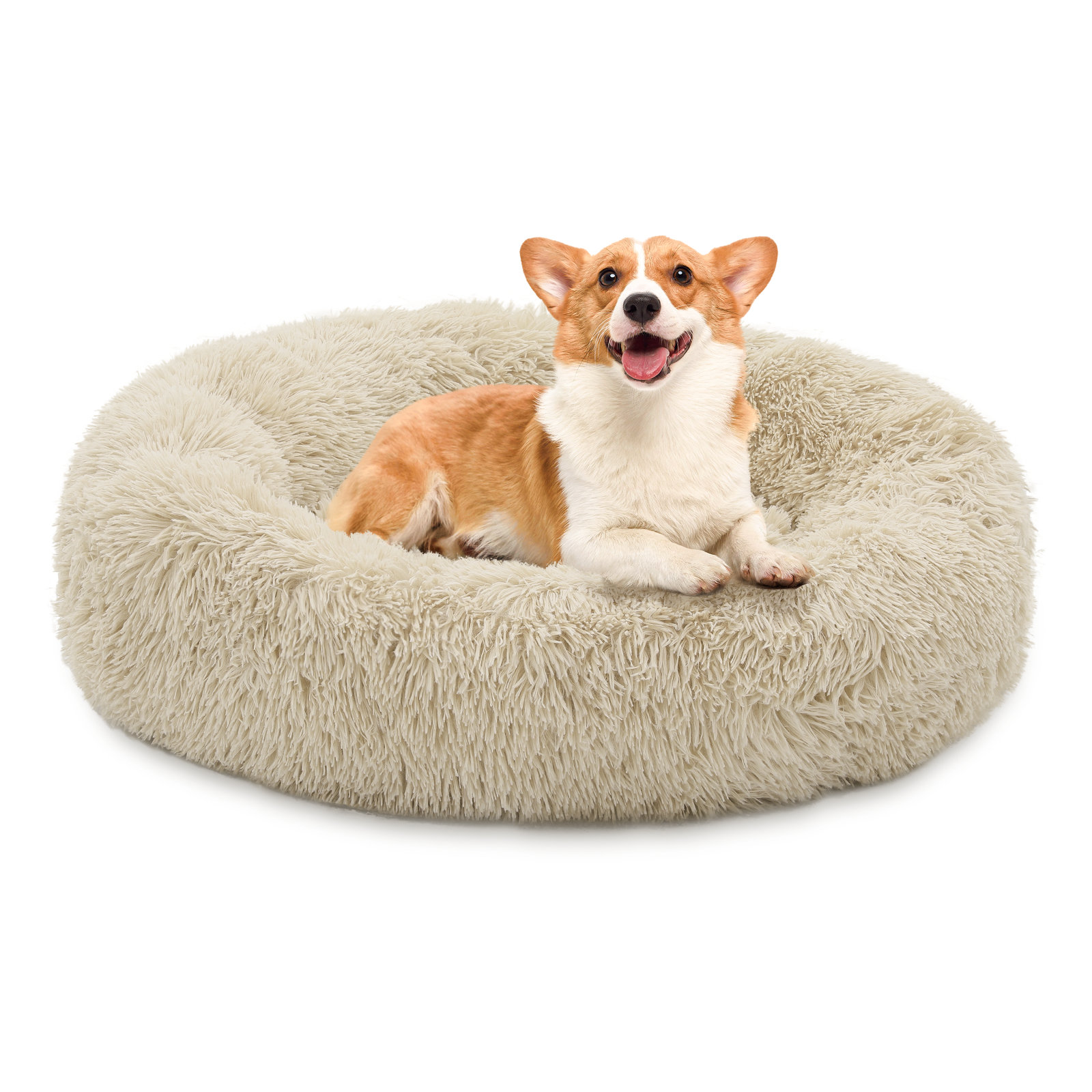 Tucker Murphy Pet™ Plush Round Cat Dog Bed Calming Doughnut Fur Cuddler ...