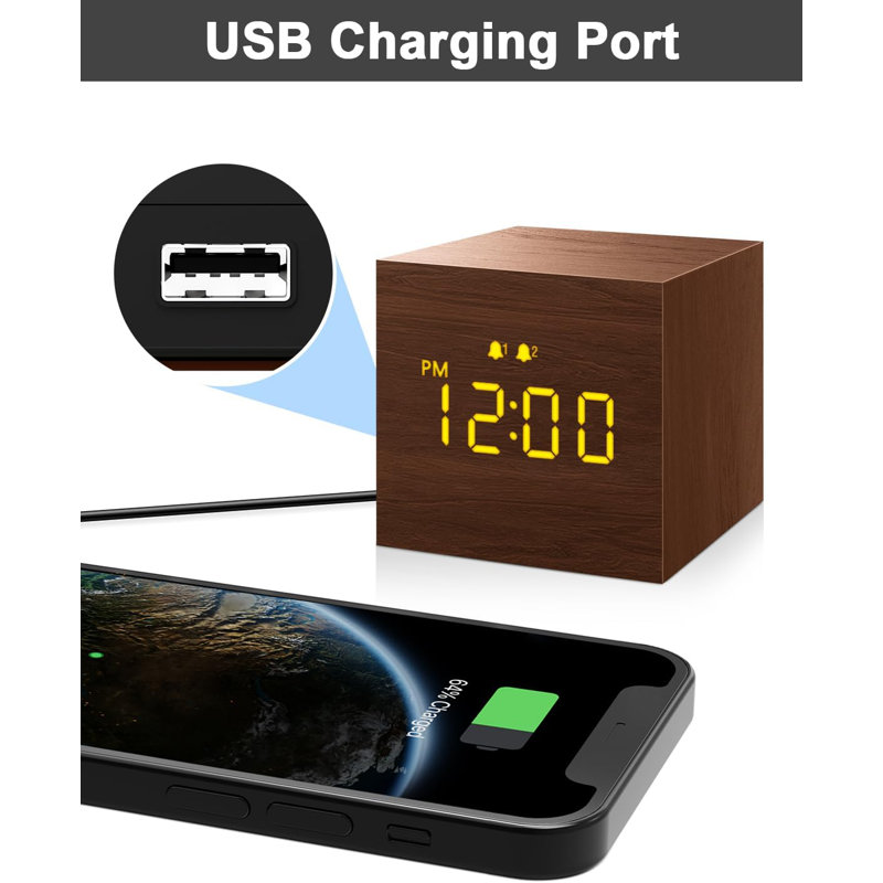 Latitude Run® Edds Digital Solid Wood Electric Tabletop Clock | Wayfair