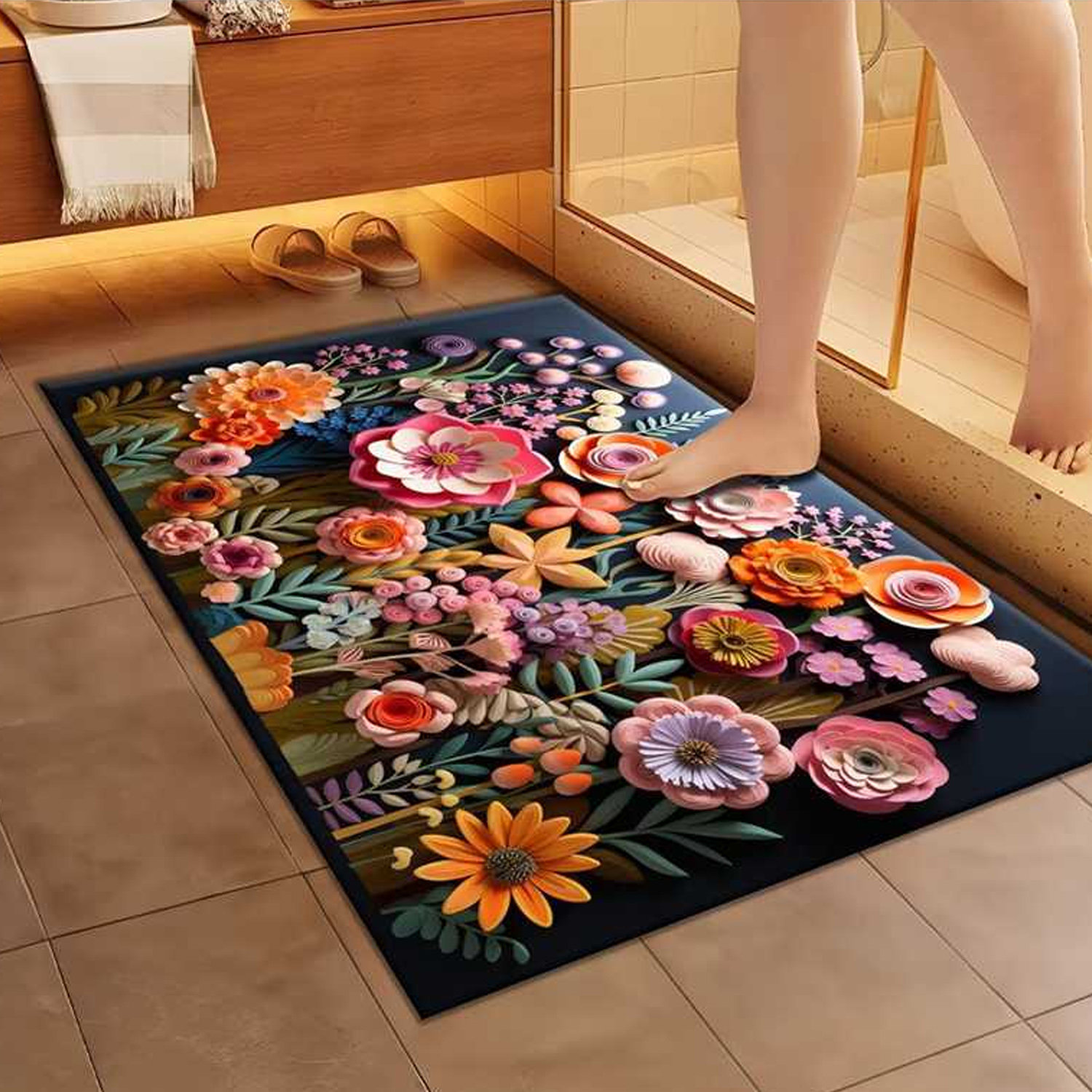 Winston Porter Boho Floral Bath Rug Washable Diatomaceous Earth ...