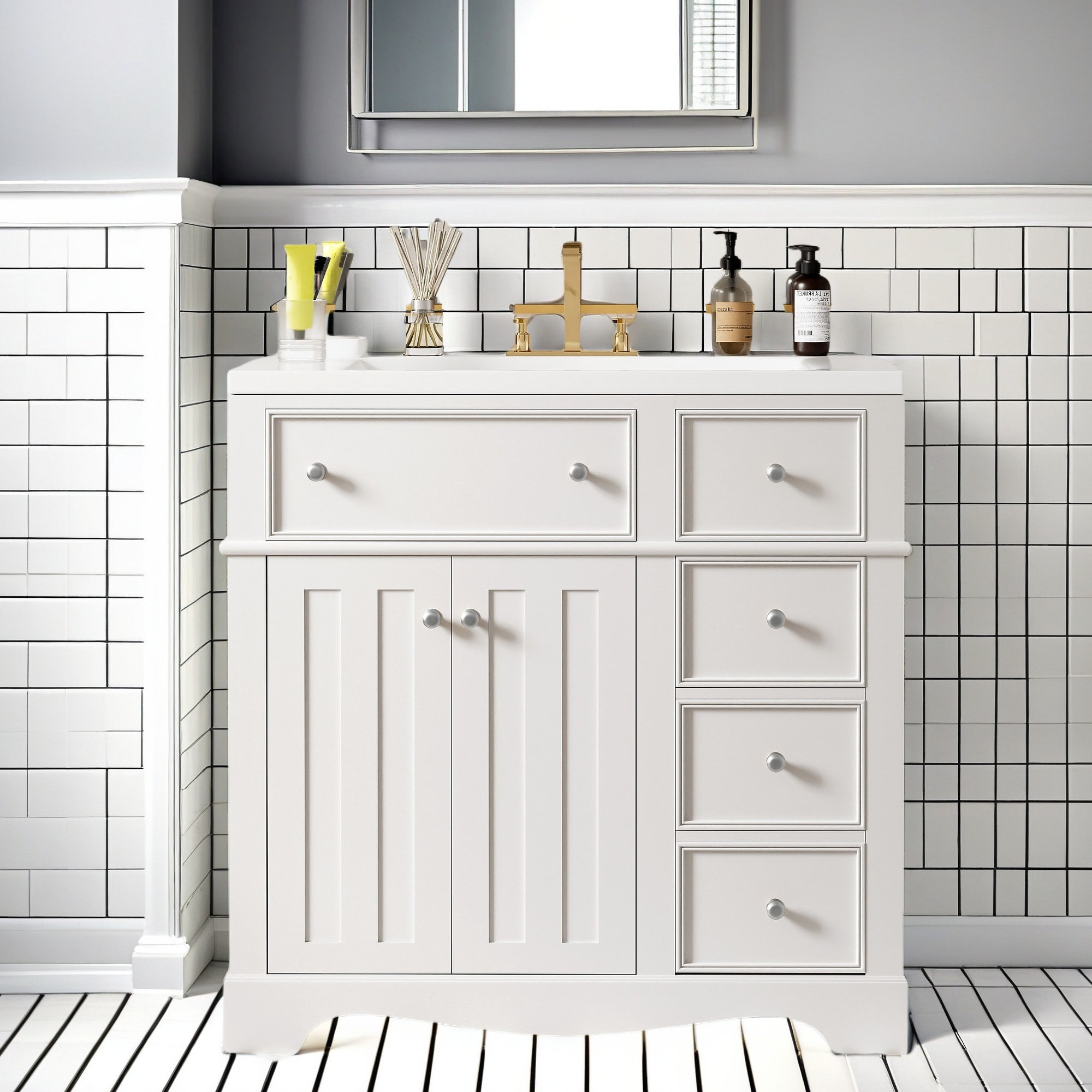 Magiccactus 36'' Bathroom Vanity Without Basin Sink, Solid Wood Frame ...