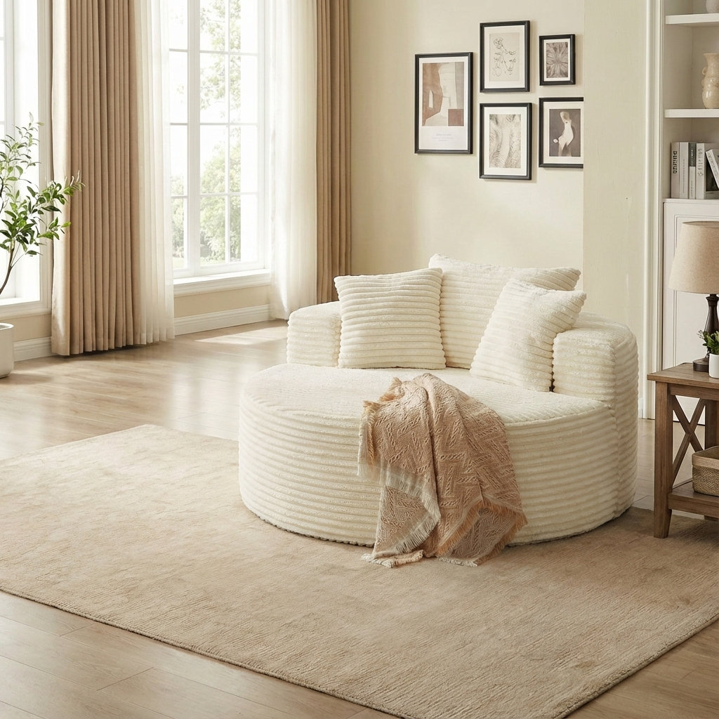 Latitude Run® Oversized Round Chaise Lounge Chair,Corduroy Cloud Large ...